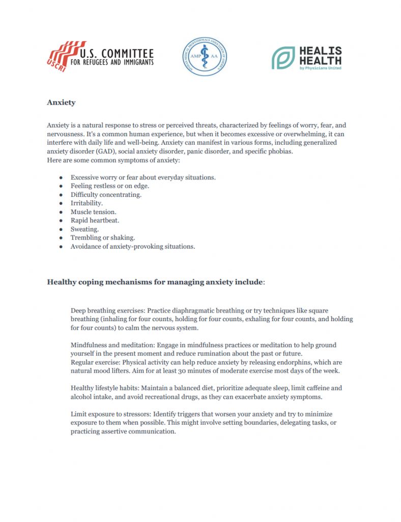 The Behavioral Health Support Program - U.S. Committee for Refugees ...